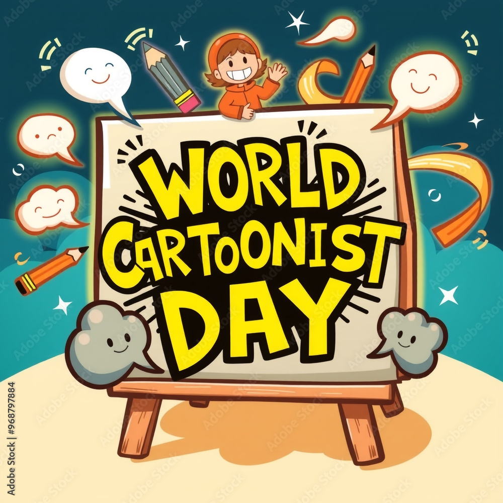 A colorful and playful illustration celebrating World Cartoonist Day ...