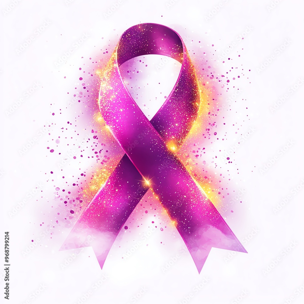 Pink ribbon with glitter effect clipart, breast cancer awareness symbol ...