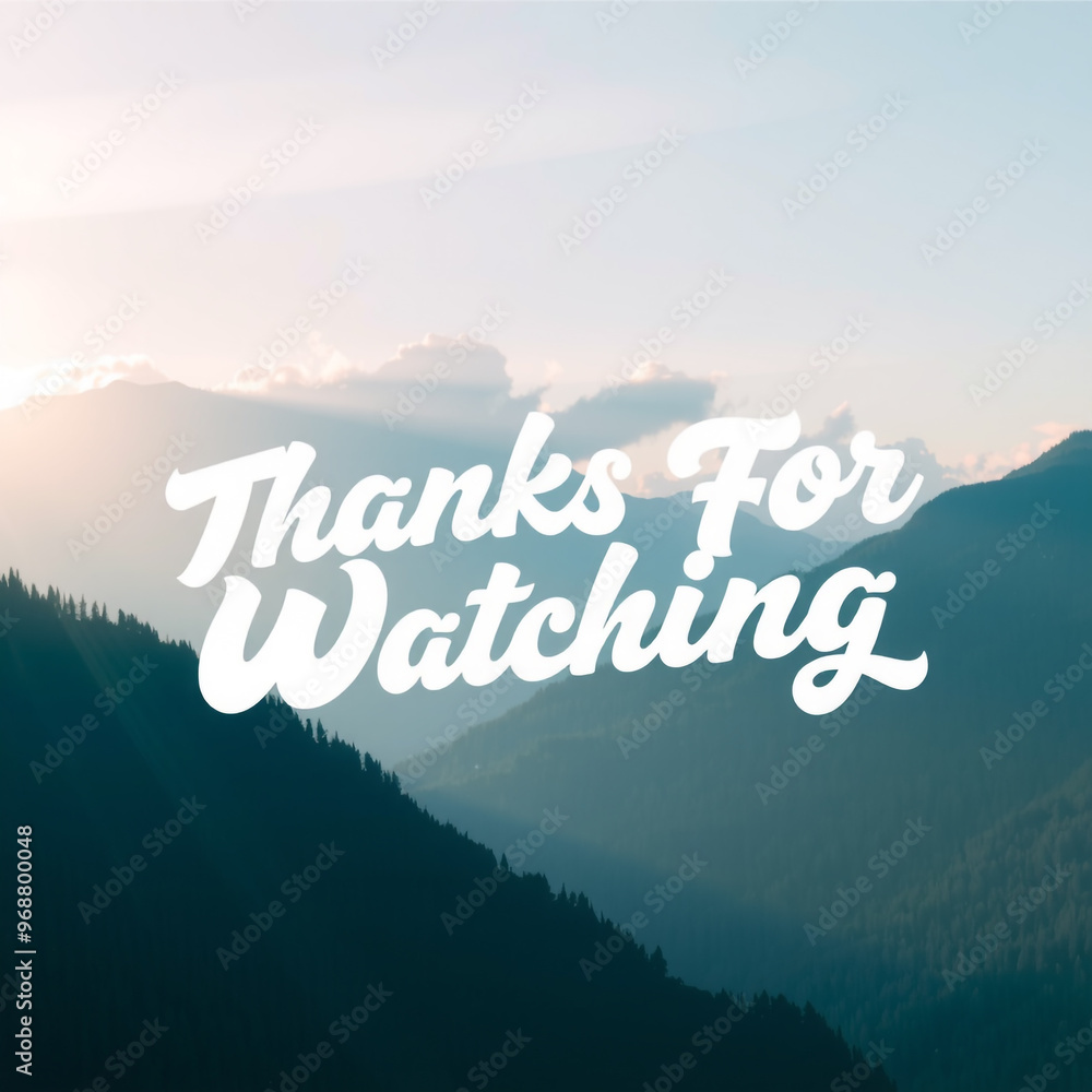 "Thanks for Watching" text in white cursive over a soft pastel mountain ...