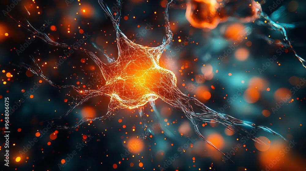 Neural network disintegrating into particles, symbolizing breakdown and ...