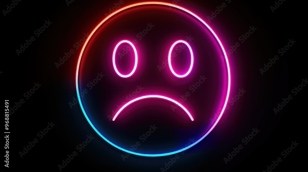 Stock-Illustration „Neon sign of a sad face emoji with a color gradient ...