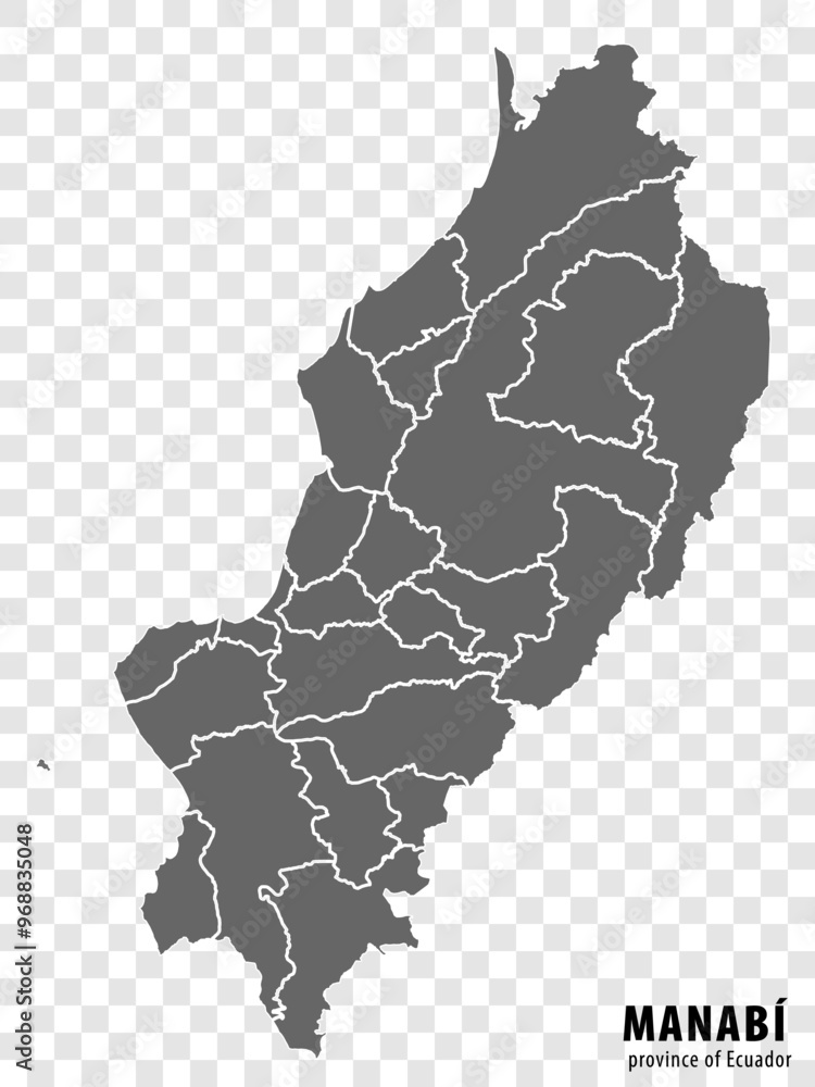 Blank map Manabi Province of Ecuador. High quality map Manabi with ...
