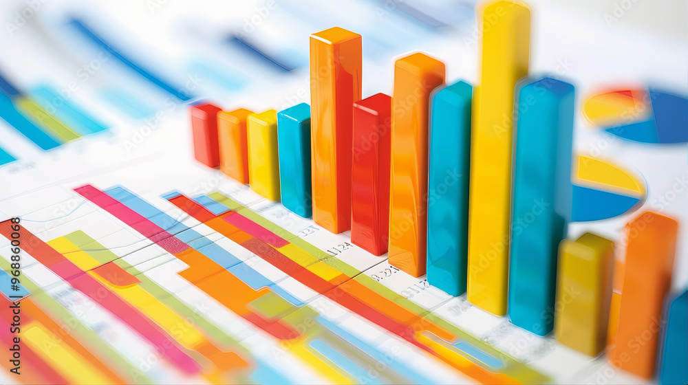 Colorful chart, charts, bar charts. Graph on the table. Pie chart ...