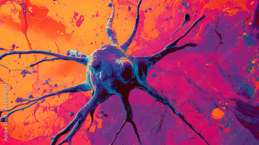4. High-resolution image of a neuron with dendrites and axon terminals ...
