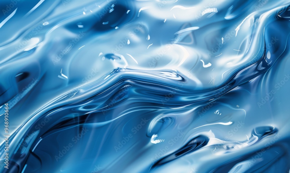 abstract blue liquid background with flowing water waves and detailed ...