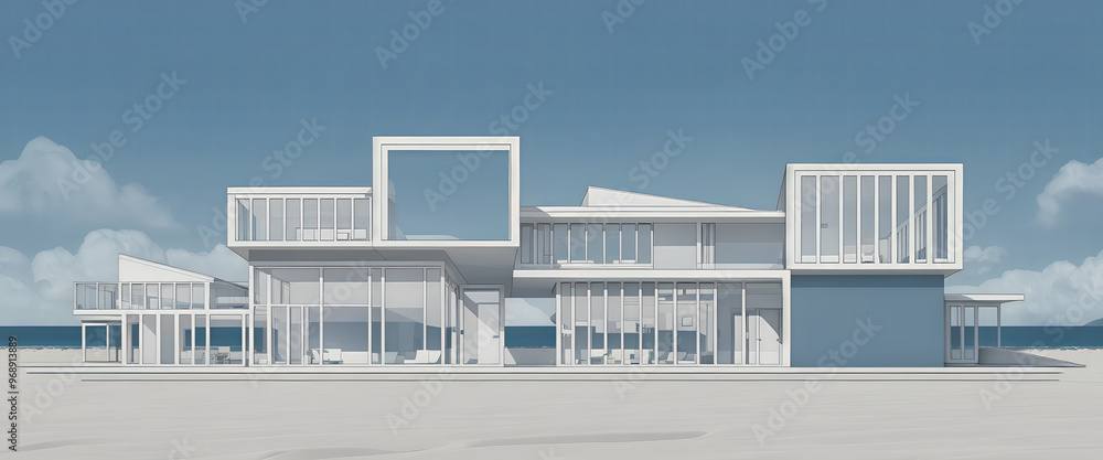 Illustrative frontal view of a new, modern and clearly architecturally ...