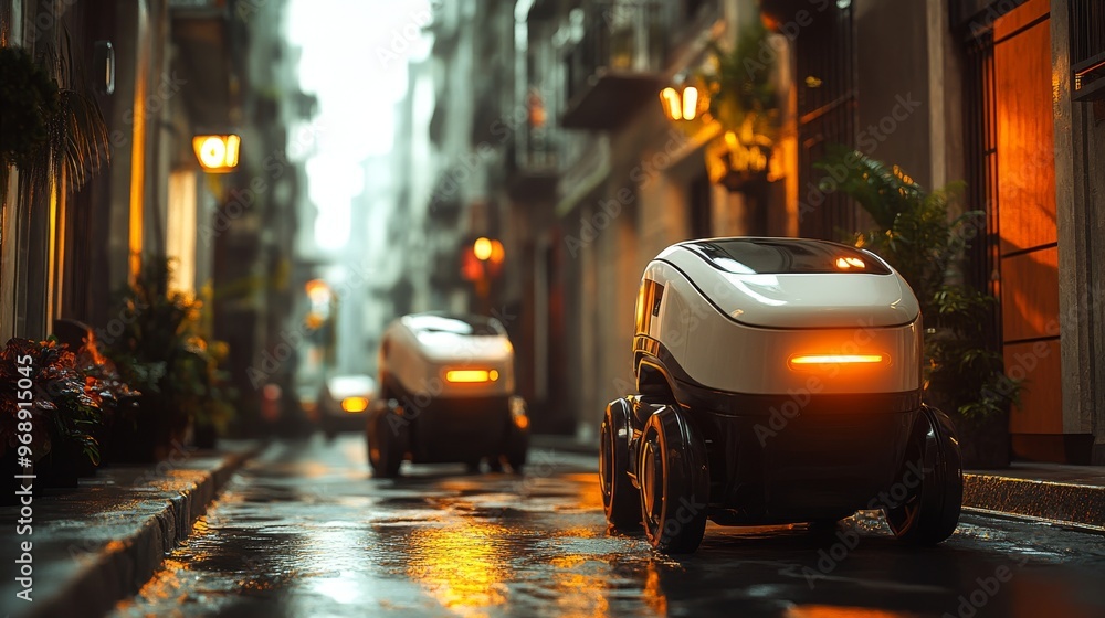 Autonomous AI-controlled courier bots navigating urban environments to ...
