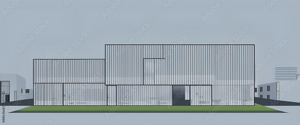 Illustrative frontal view of a new, modern and clearly architecturally ...