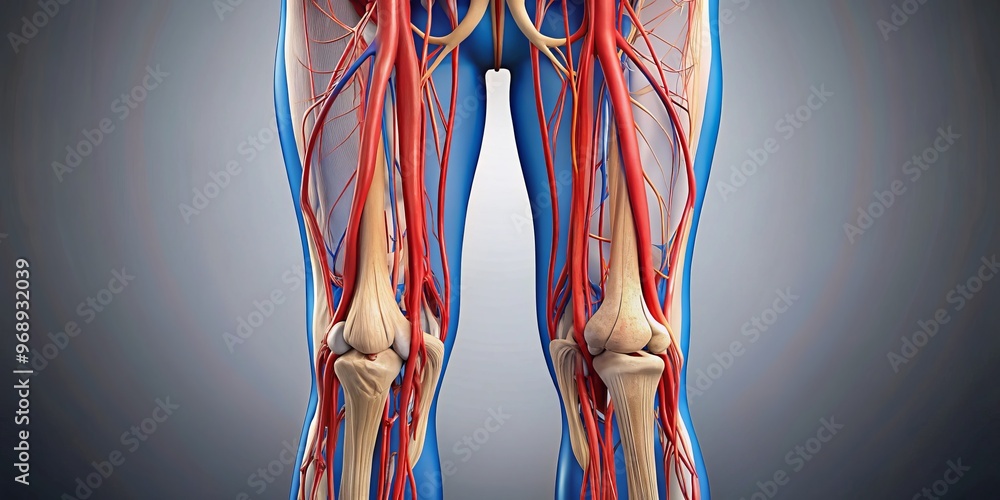 "Anatomical illustration of the femoral artery, popliteal artery ...