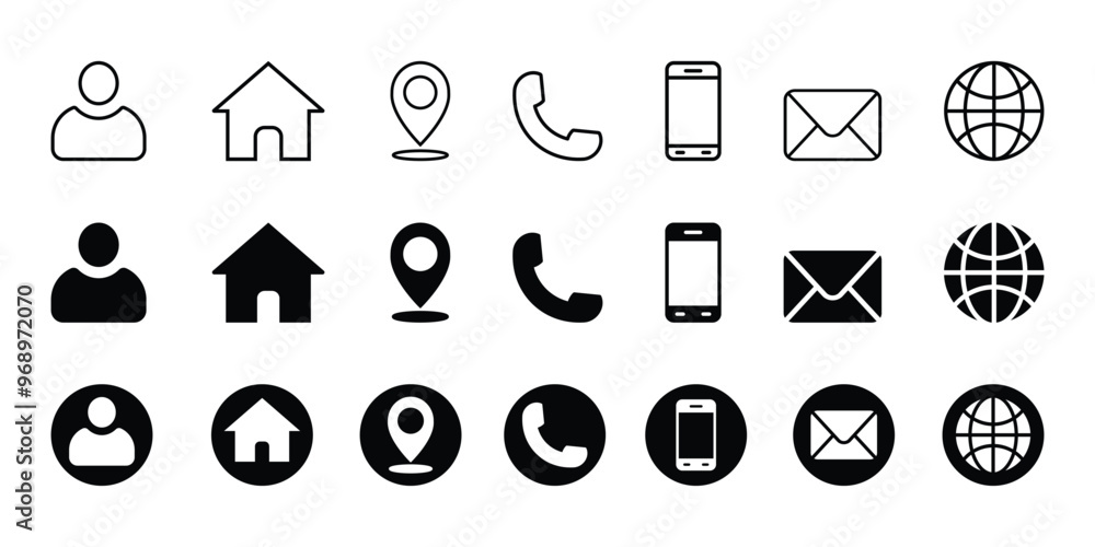 business card and website icon set. contact information icons ...