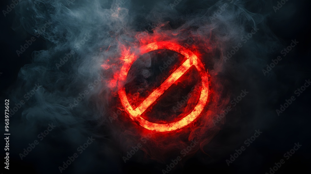 A close-up of swirling gray smoke wrapping around a glowing red ...