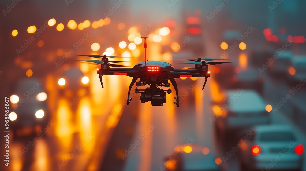 Autonomous AI-driven traffic enforcement drones identifying violations ...