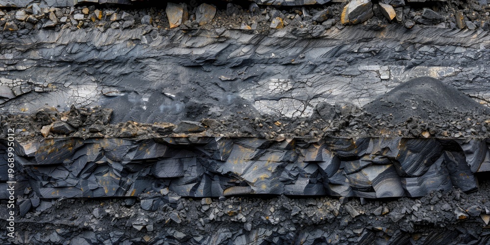 Geological cross section showing soil layers coal and rock formations Open pit anthracite ...