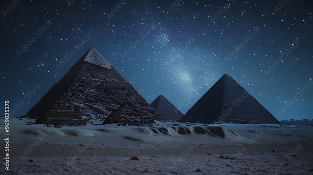 Vibrant Shot of the Pyramids of Giza Under a Starry Night Sky with ...
