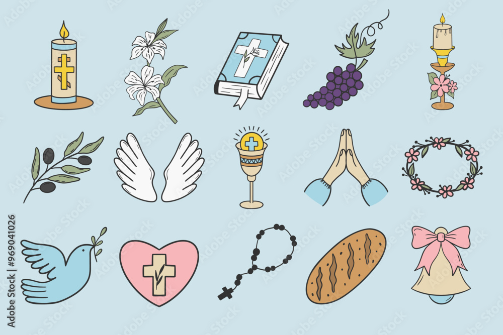 This First Communion icon set features beautifully crafted symbols ...