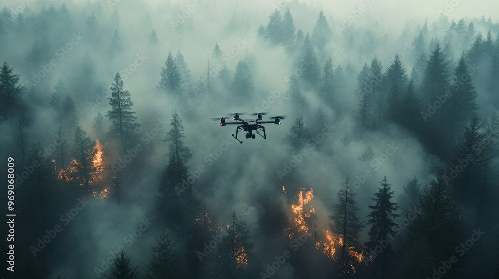 Autonomous AI-powered fire detection drones scanning vast forests for ...