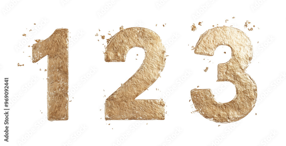 Gold numbers 1 2 3 isolated on transparent background png. Gold numbers ...