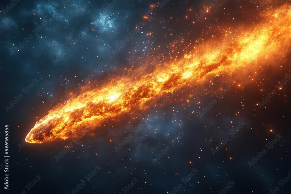 Stock-Illustration „cosmic fireball streaks across night sky leaving a ...
