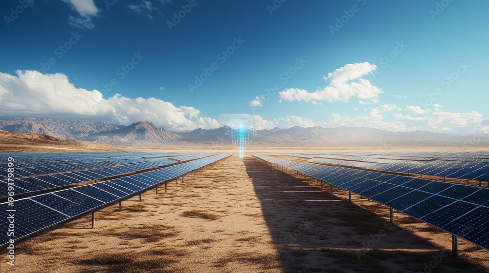 Futuristic AI-Controlled Solar Power Arrays: A large solar farm where ...