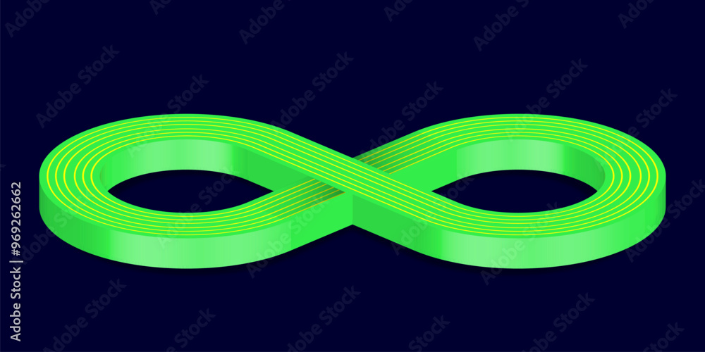 Neon green 3D Infinity Symbol on Dark Blue Background. Endless Vector ...