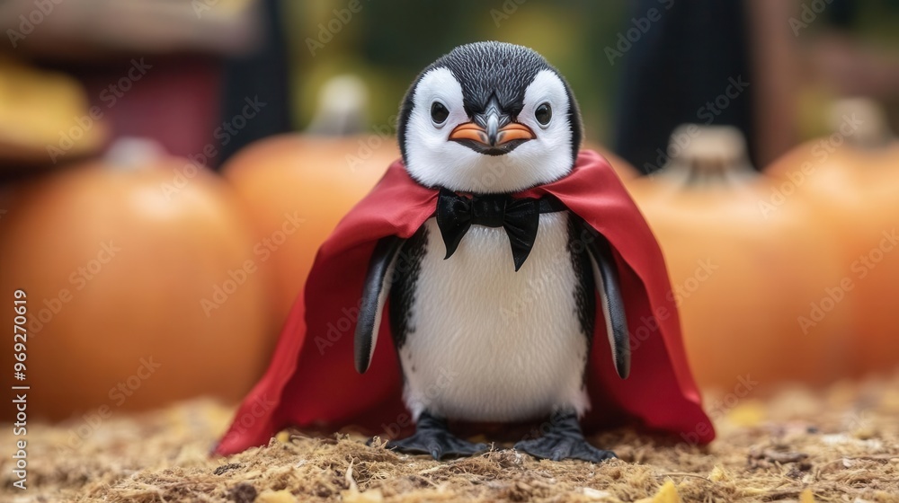 Penguin wearing a tiny Dracula cape and fangs, [vampire penguin ...