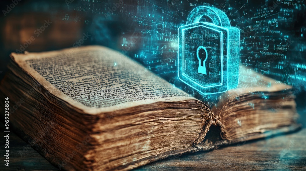 Cybersecurity meets history as a digital lock hovers over a worn ...