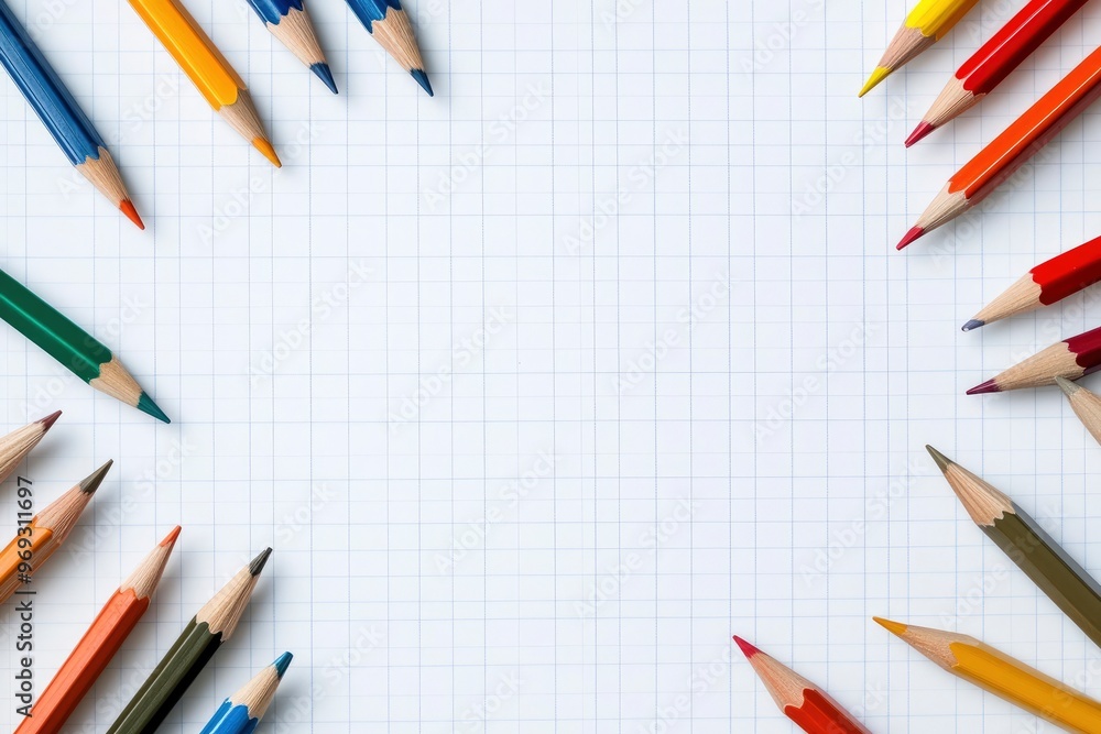 Pencils and eraser on blank Graph paper sheet background Copy space ...