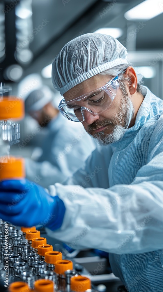 Inspector checking product labels for accuracy in a manufacturing ...