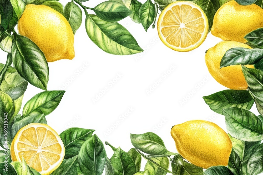 Lemon Tree Branch Border Illustration Stock Illustration | Adobe Stock