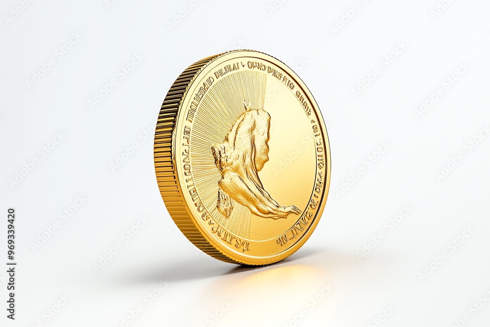 A shiny gold coin, symbolizing wealth and prosperity, showcased on a ...