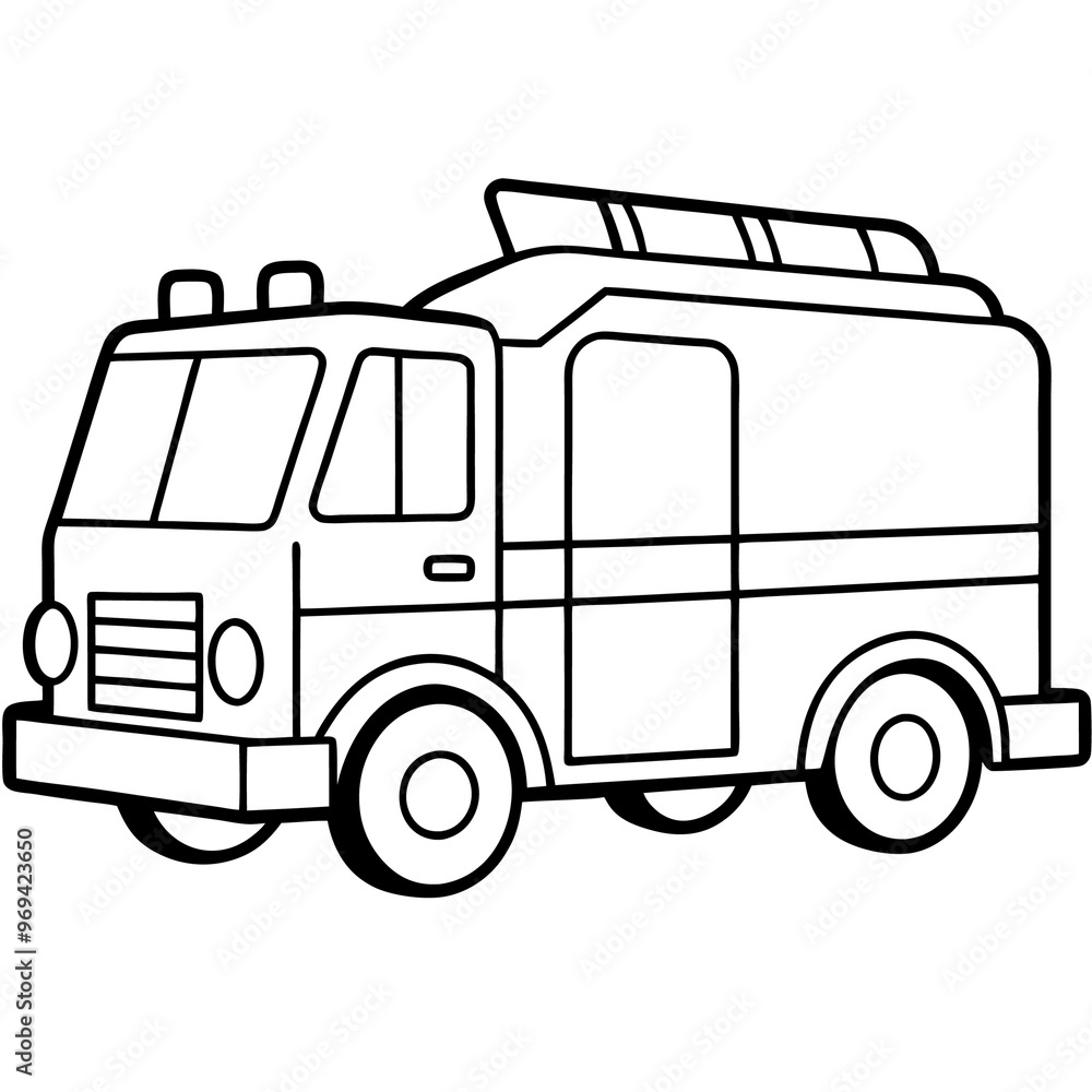firetruck outline coloring book page line art drawing Stock Vector ...