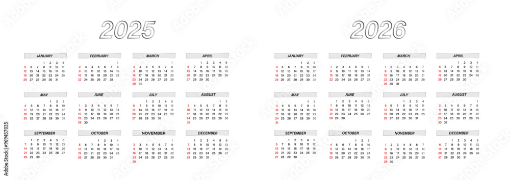 calendar 2025, 2026 year, week starts on sunday corporate planner ...