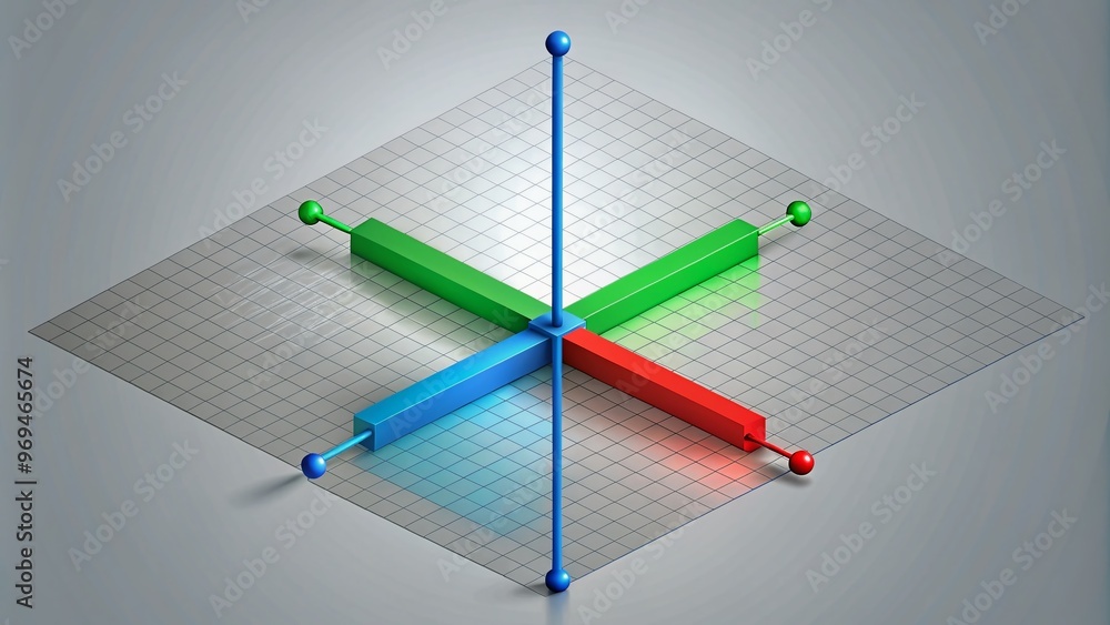 Colorful illustration of 3D coordinate system with red x-axis, green y ...