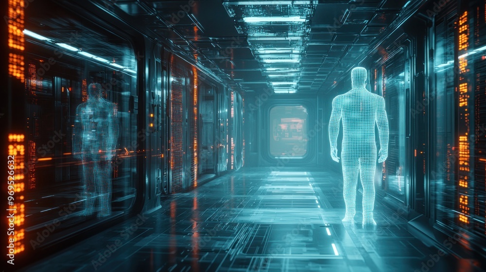 Haunting Halls of AI: Terrifying Futuristic Corridor with Flickering ...