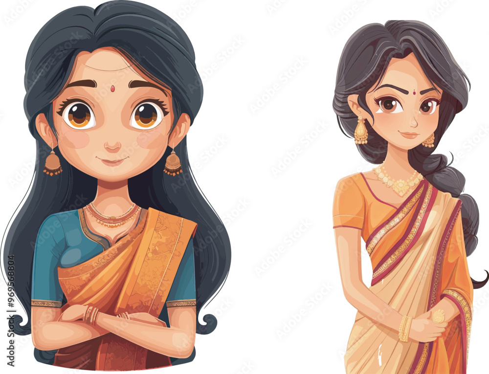 Beautiful Indian women wearing traditional saree dress and jewelry ...