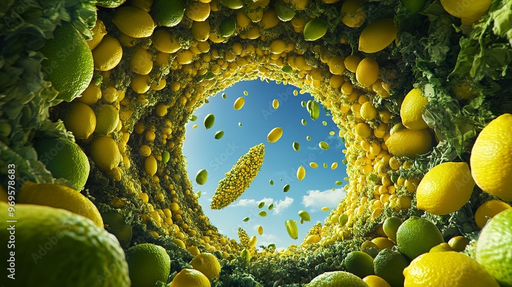 Inside a gigantic, brutal force, whirlwinds of lime green and lemon ...