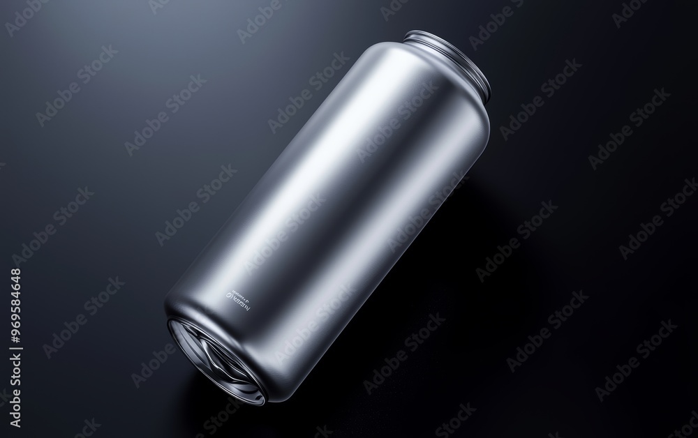 Create a beverage concept where the sleek silver can design reflects a ...
