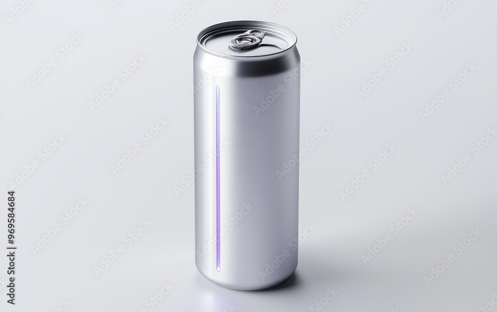 Create a beverage concept where the sleek silver can design reflects a ...