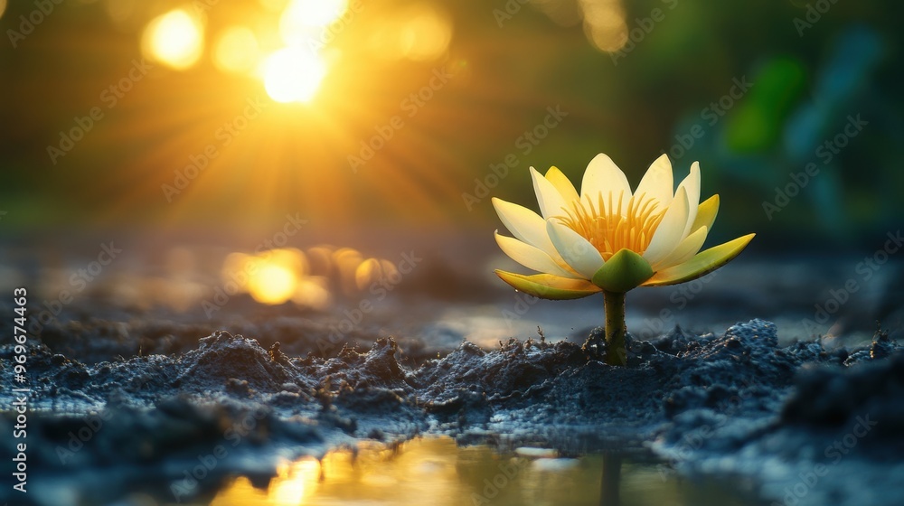 lotus flower rising from mud symbolizes hope, transformation, in a ...