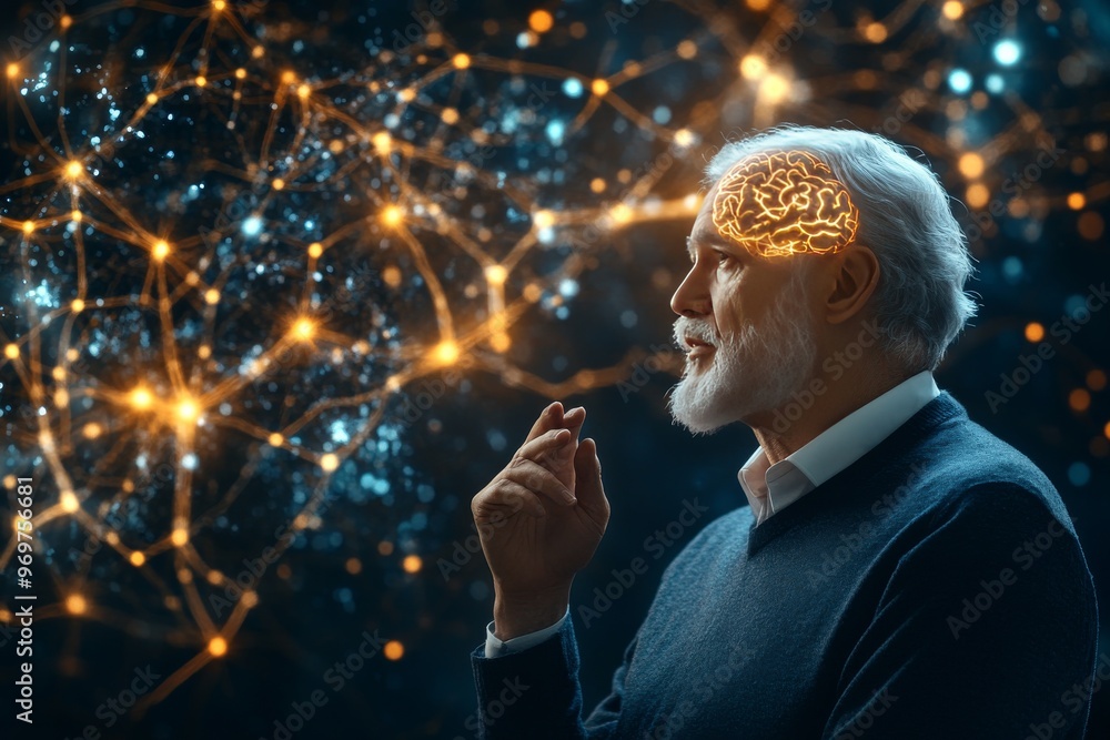 Dynamic Energy Information Flow Synaptic Mapping Brain Signals And Connectivity Grid Elderly Man