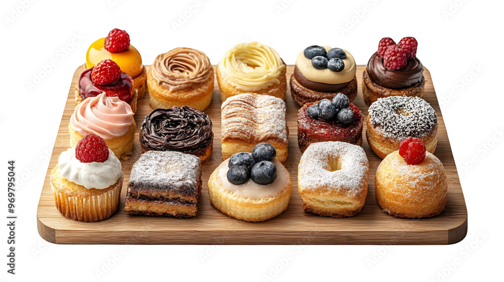 Assorted pastries on the tray isolated white background, with clipping ...