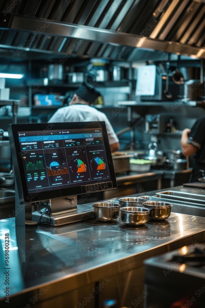 High-Tech Digital Dashboard in Restaurant Kitchen for Real-Time Energy ...