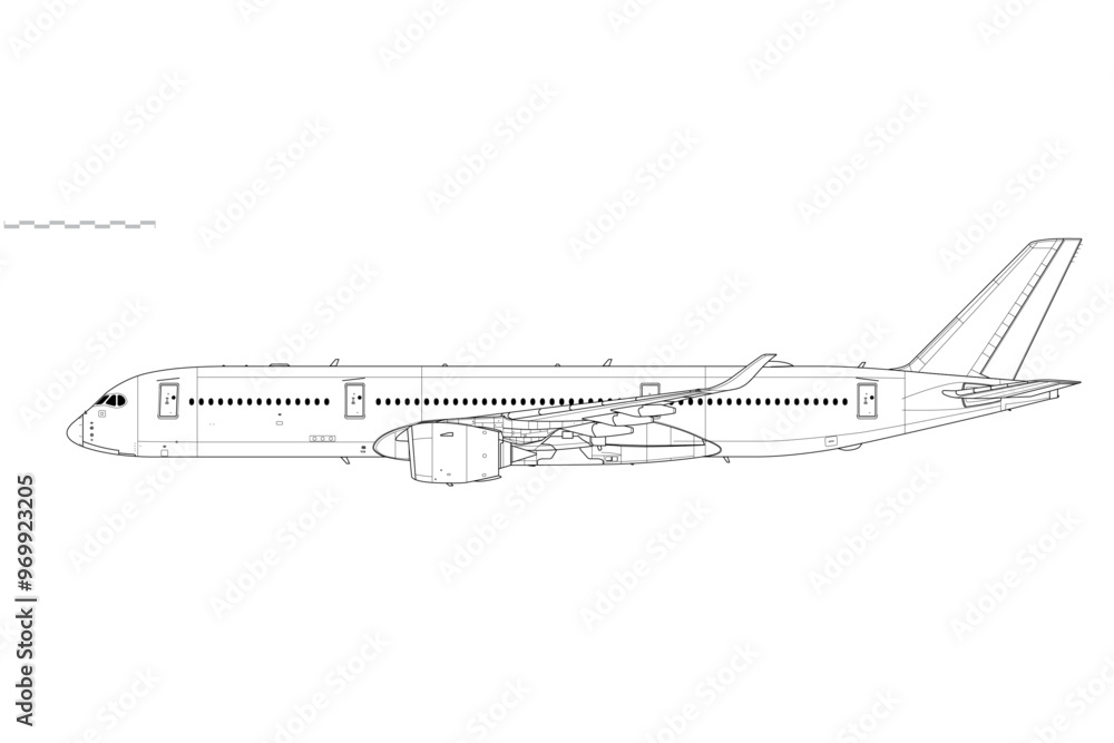 Airbus A350-900. Vector drawing of long-range passenger jet airliner ...