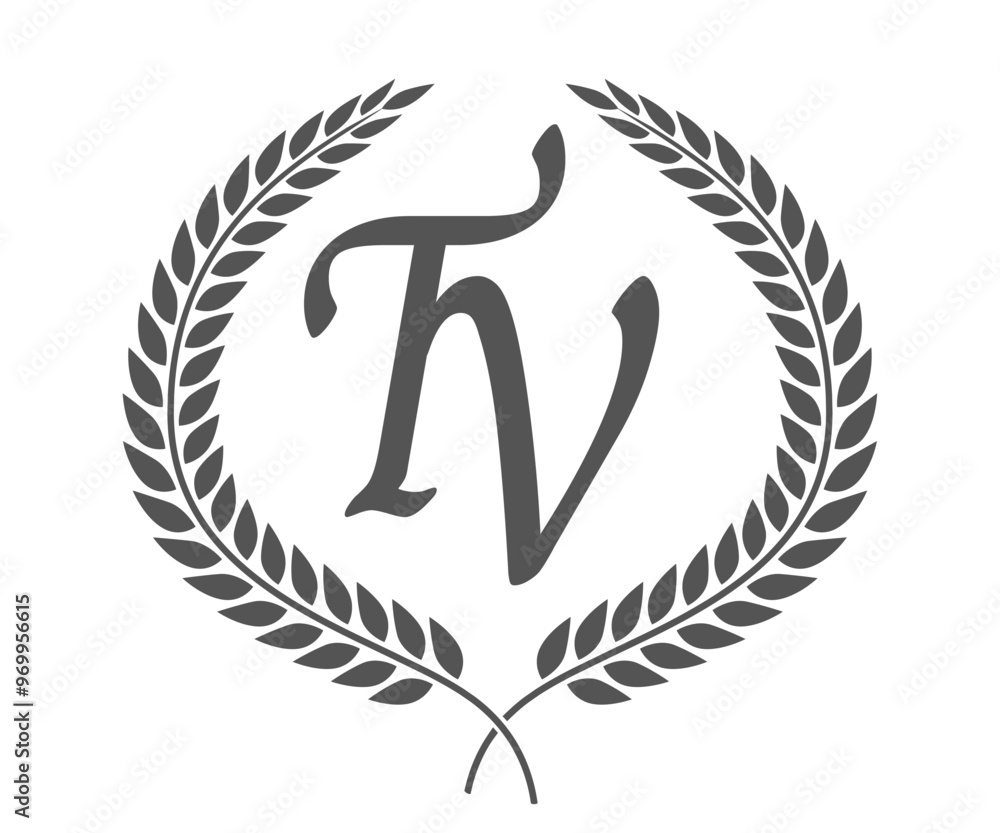 Initial letter T and V, TV monogram logo design with laurel wreath ...