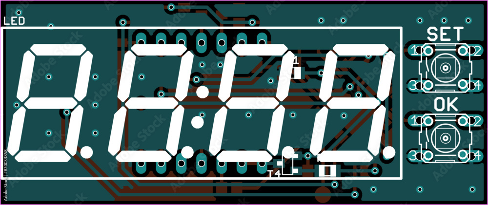 Vector printed circuit board of electronic device (digital clock) with ...