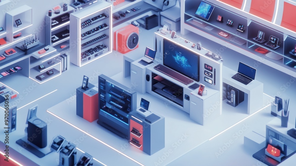 Isometric View of a Futuristic Technology Store Display Stock ...