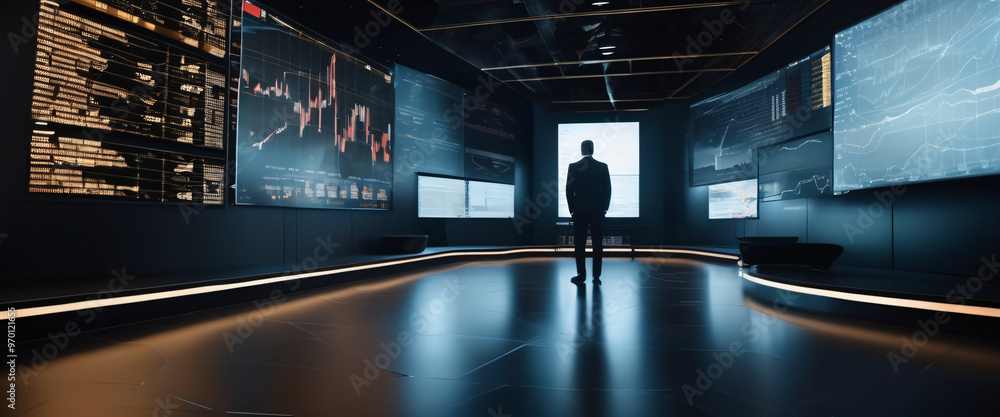 Commanding the Data Flow: A lone figure stands amidst a futuristic ...