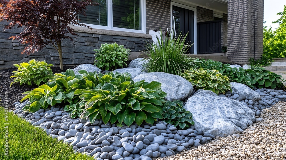 Low maintenance front garden landscaping features decorative armour ...
