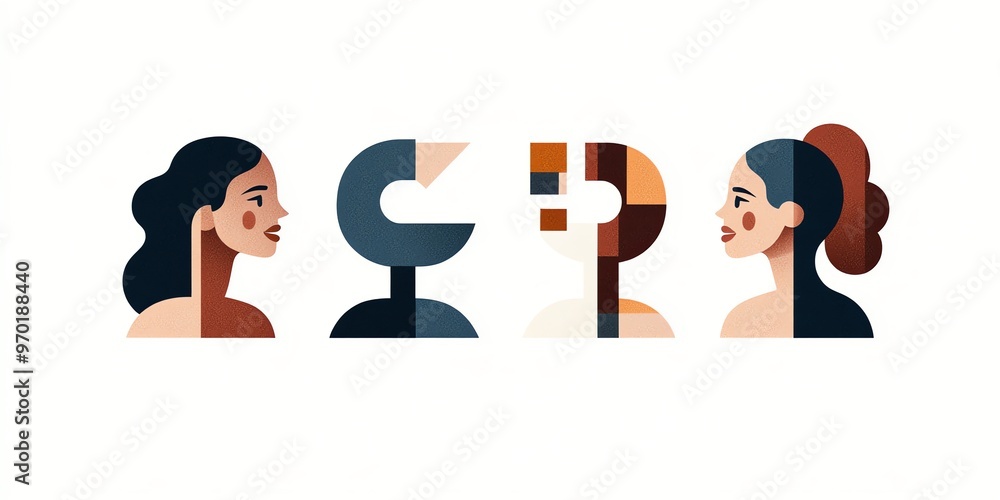 people communicating at workplace, symbol icon of two-way talking in ...