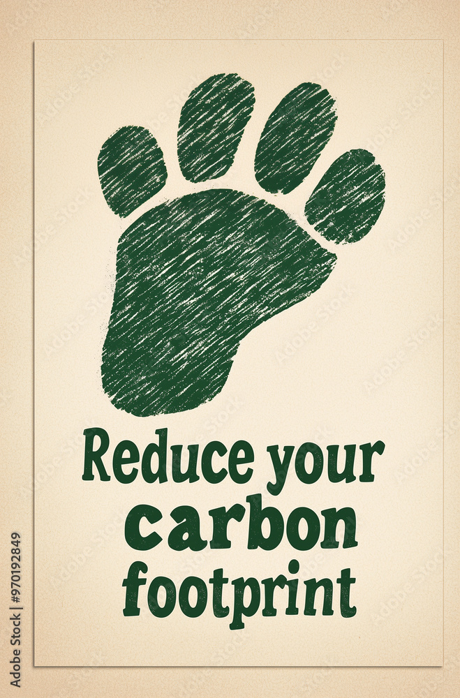 The poster features green ink on brown paper with eco-friendly ...